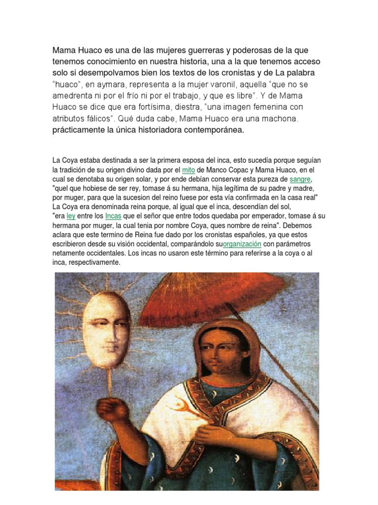 Mama Huaco Es Una de Las Mujeres Guerreras y Poderosas de La Que ...