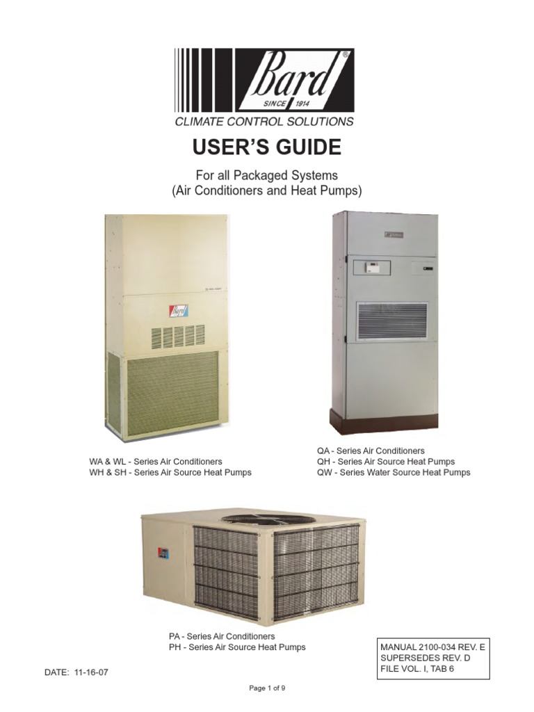 Bard Hvac User's Guide (2100-034) | PDF | Heat Pump | Air Conditioning