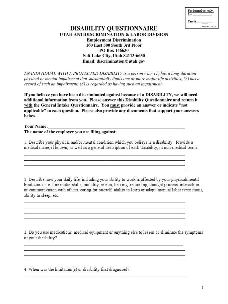 ADA Questionnaire | Disability | Intellectual Disability