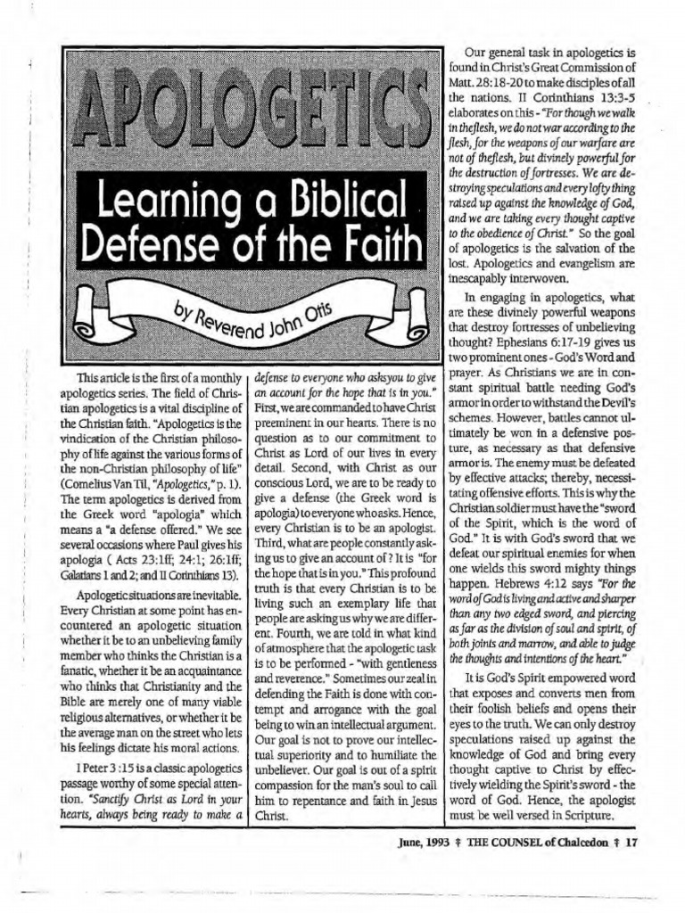 1993 Issue 5 - Apologetics: Learning A Biblical Defense of The Faith ...