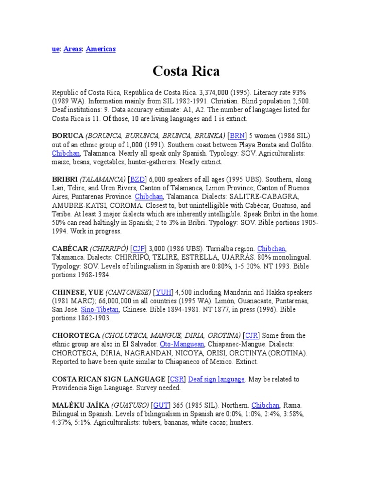 Languagues of Costa Rica | PDF | Costa Rica | Spanish Language