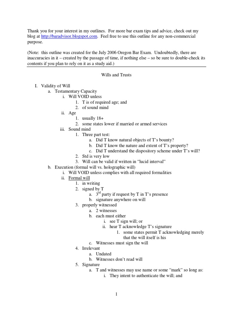 Oregon Wills and Trusts Outline | PDF | Will And Testament | Trust Law