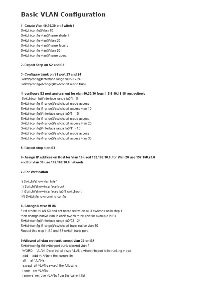 VLAN Configuration for Cisco Switches | PDF