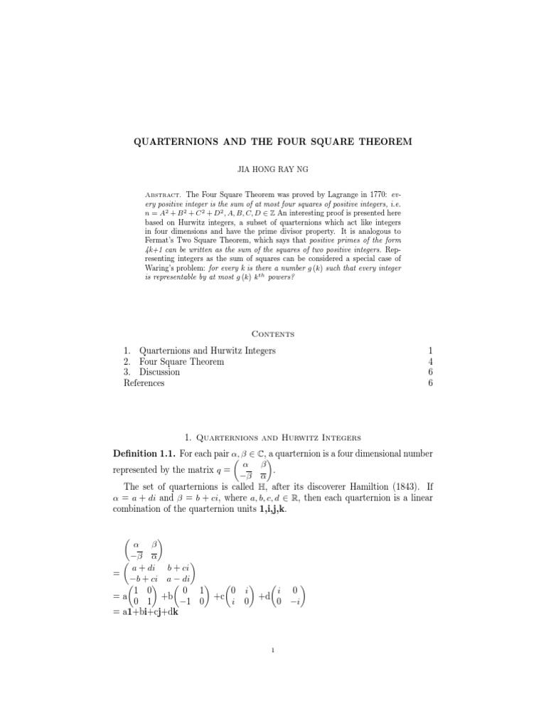 Four Square Theorem - Quaternions | PDF | Prime Number | Geometry