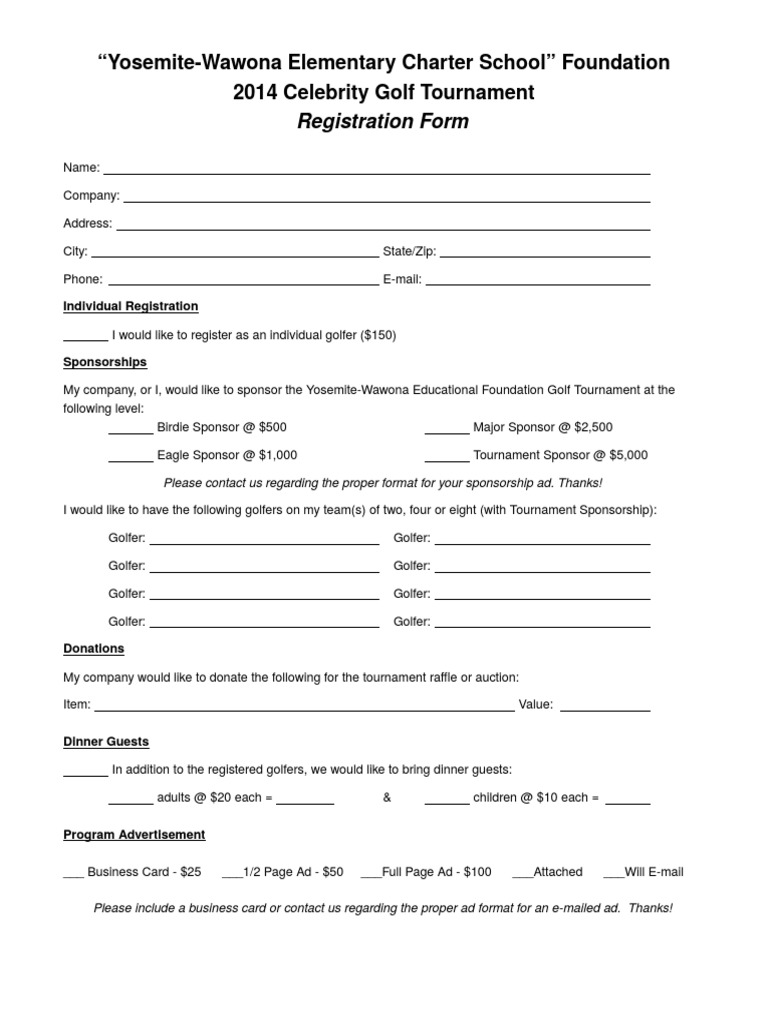 Yosemite-Wawona Golf Tournament Registration | PDF | Sports | Leisure