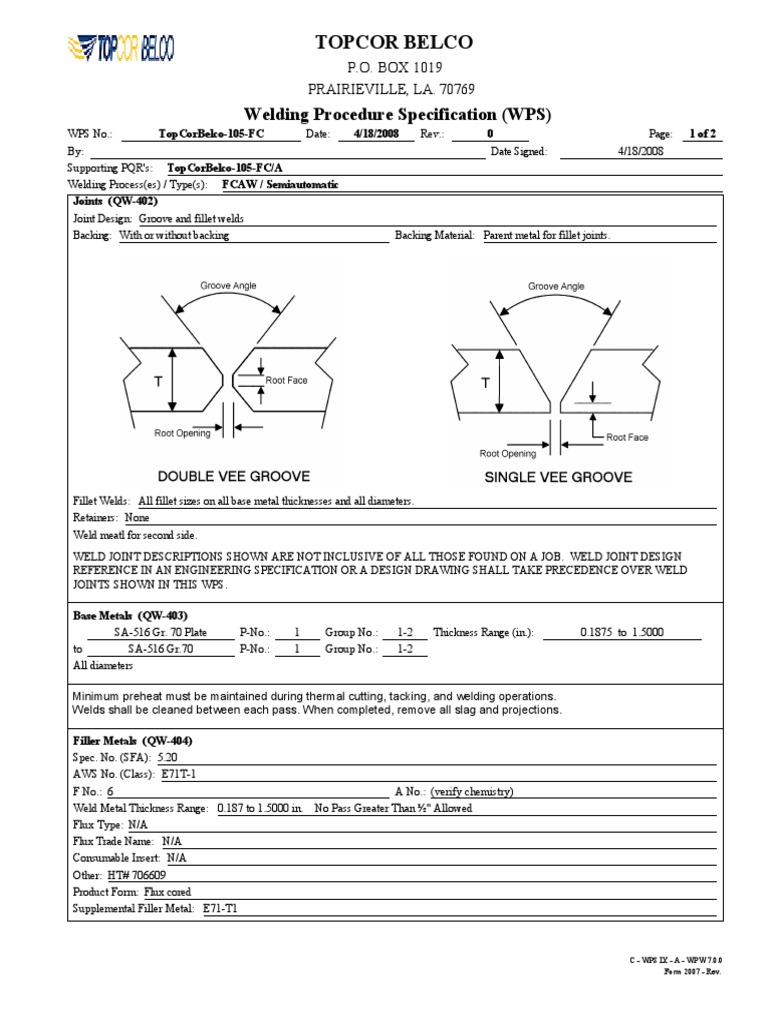FCAW WPS for SA-516 Gr. 70 Welding | PDF | Joining | Electric Heating