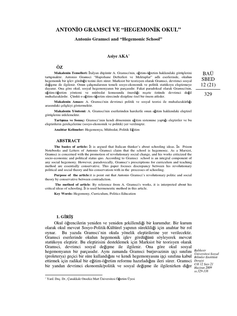 Gramsci Ve Hegemonik Okul | PDF
