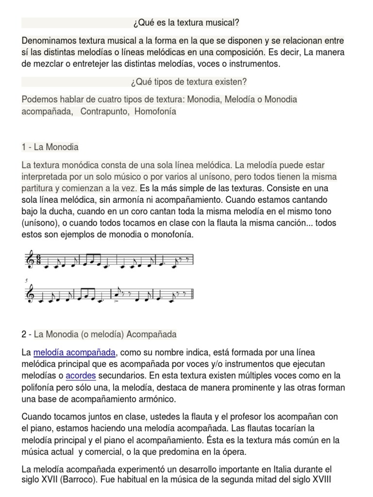 Qué Es La Textura Musical | Descargar gratis PDF | Melodía | Formas ...