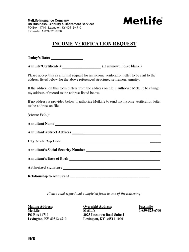 Metlife Information Request Form | PDF | Met Life | Retirement