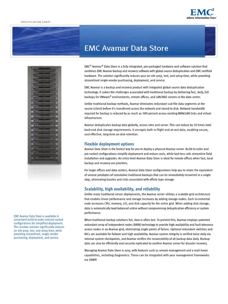 H3454 EMC Avamar Datastore - Specification Sheet | PDF | Computer Data Storage | Backup