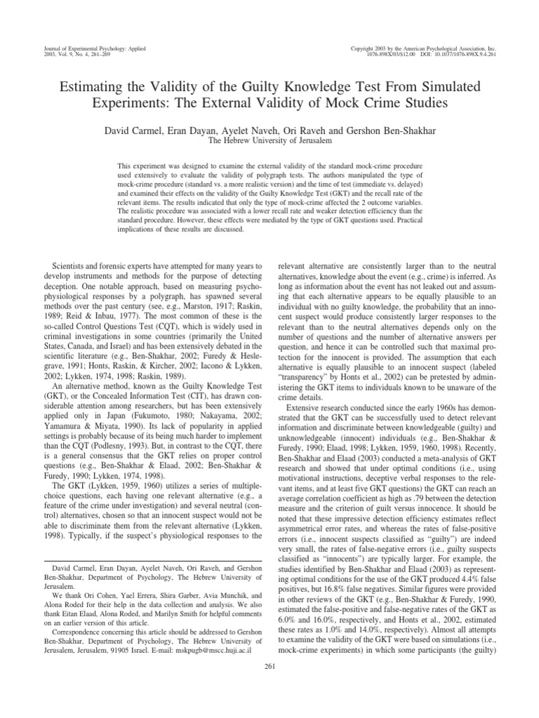 Estimating The Validity of The Guilty Knowledge Test From Simulated ...