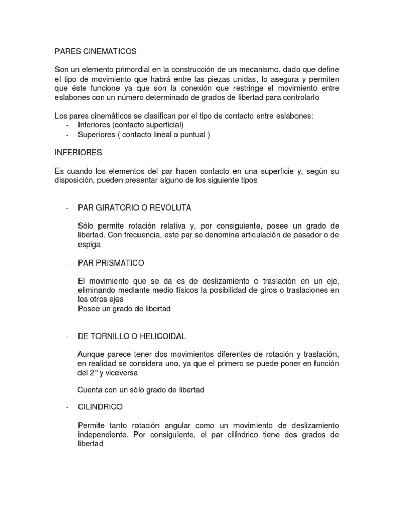 Pares Cinematicos | PDF | Rotación | Movimiento (física)