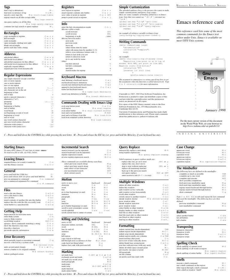 Emacs Reference Card | PDF | Macro (Computer Science) | Computer ...
