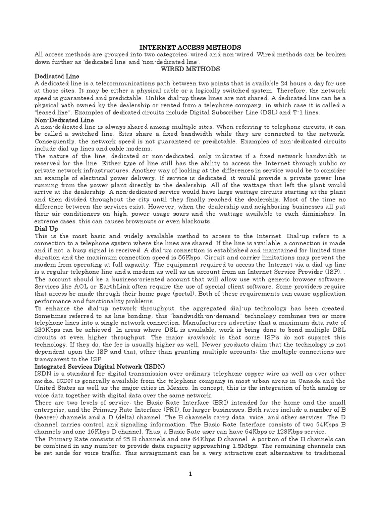 Internet Access Methods | PDF | Digital Subscriber Line | Internet Access