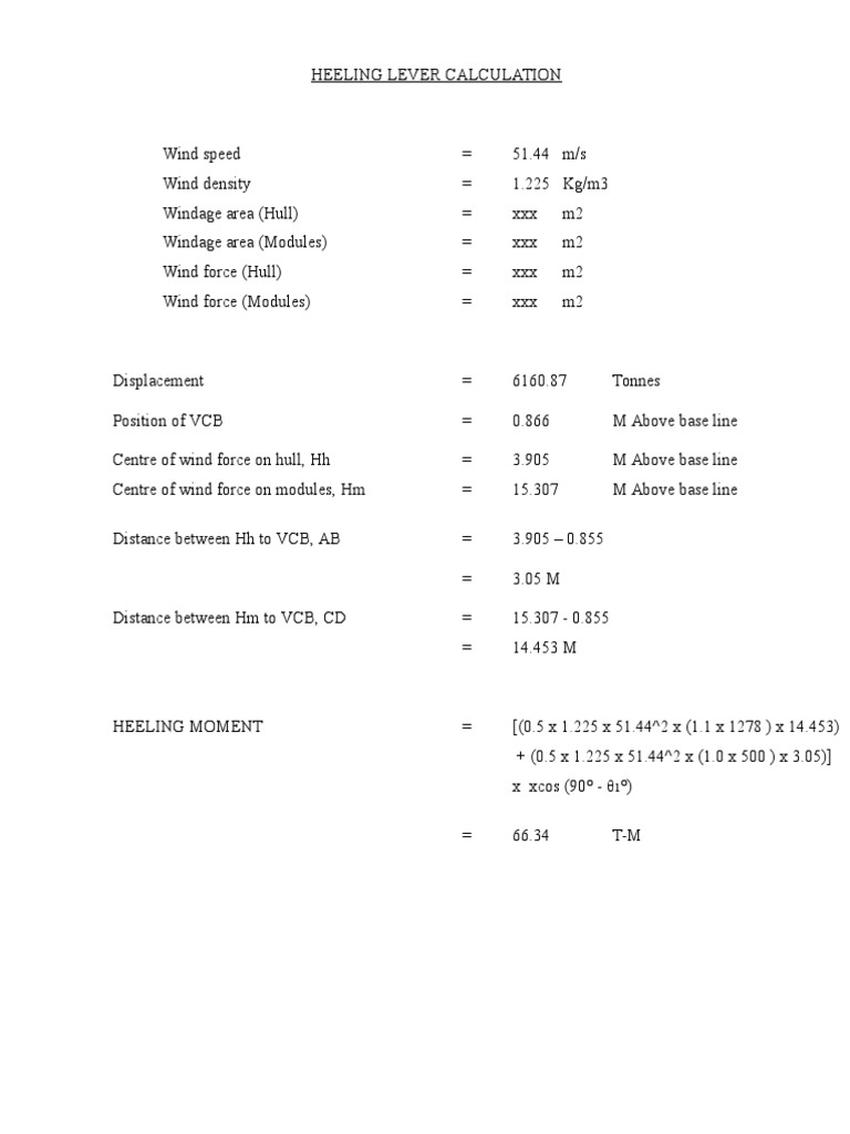 Heeling Lever Calculation Overview | PDF | Technology & Engineering