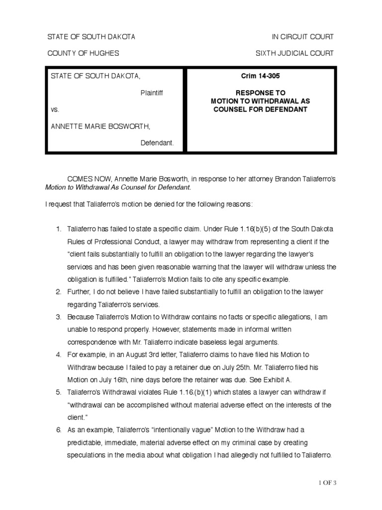 Response To Withdrawal | PDF | Wisconsin Circuit Courts | Lawyer
