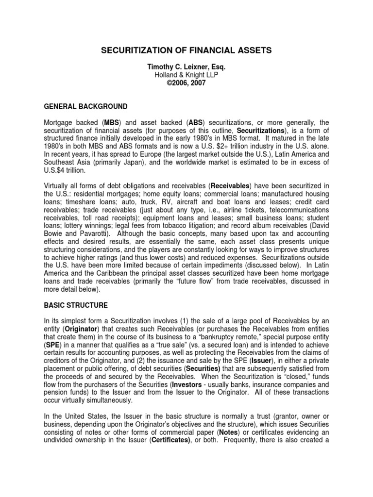 Securitization of Financial Assets | PDF | Securitization | Securities ...