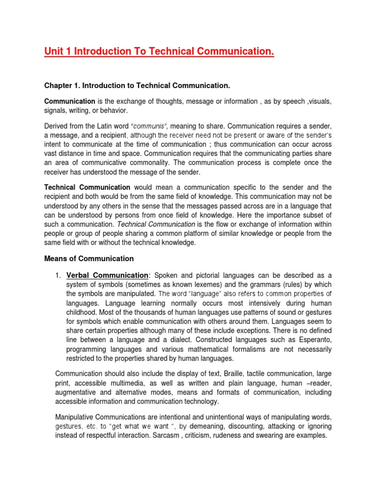 Unit 1 Introduction To Technical Communication. | PDF | Nonverbal ...