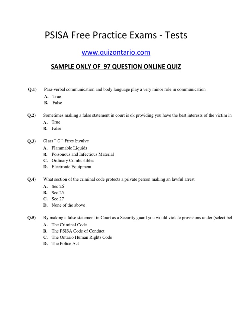 PSISA Free Practice Exams Tests | PDF | Private Investigator | Security ...