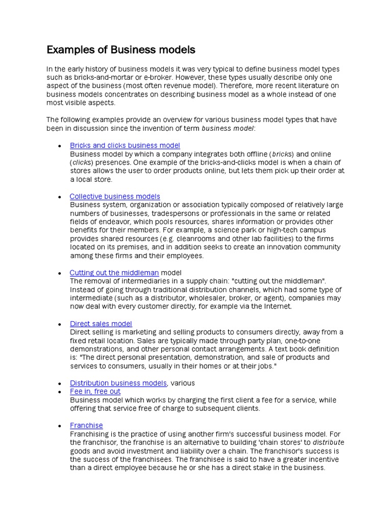 Examples of Business Models - Wikipedia | PDF | Franchising | Business ...