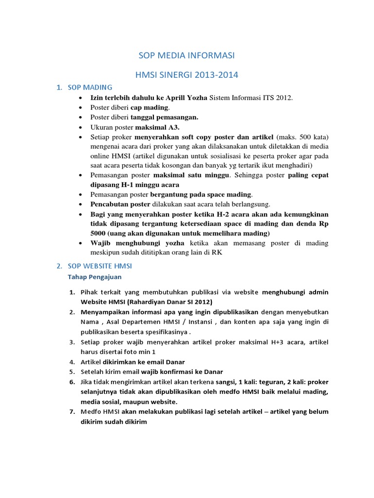 Sop Media Informasi | PDF | Komputer