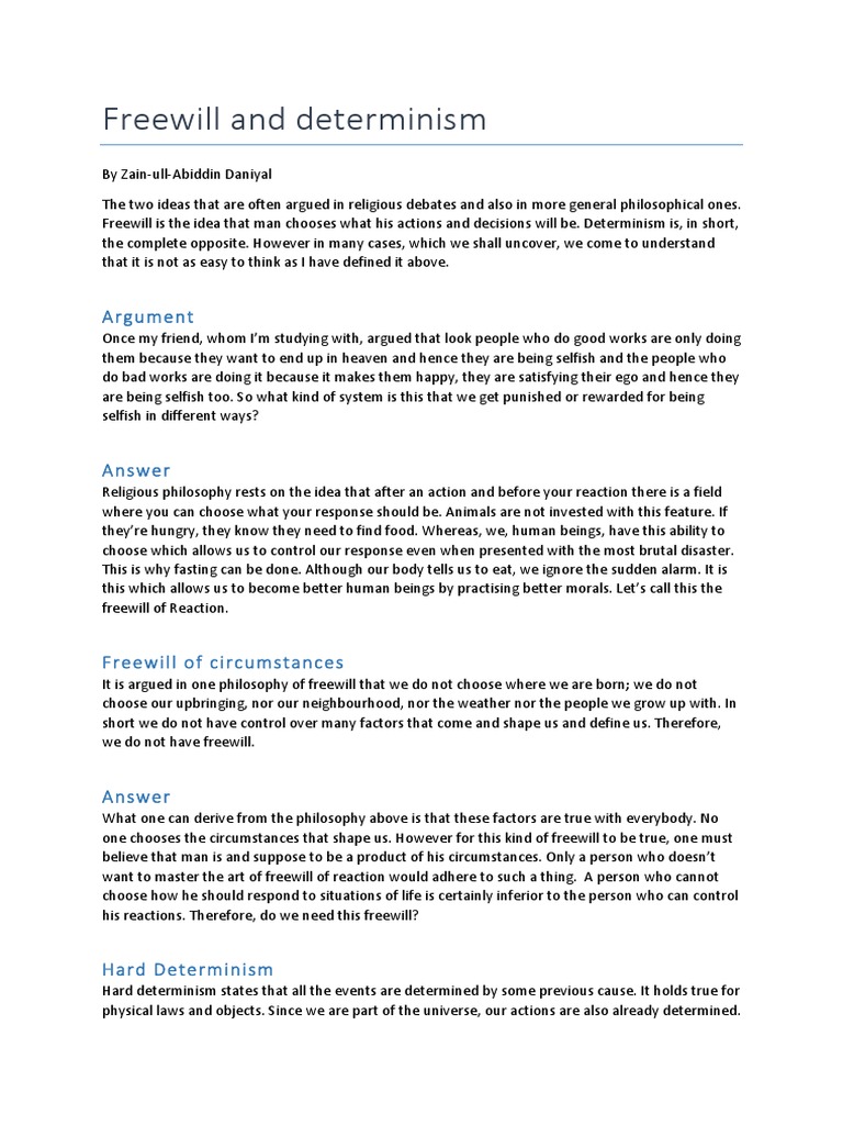 The Philosophy of Free Will vs Determinism | PDF | Causality ...