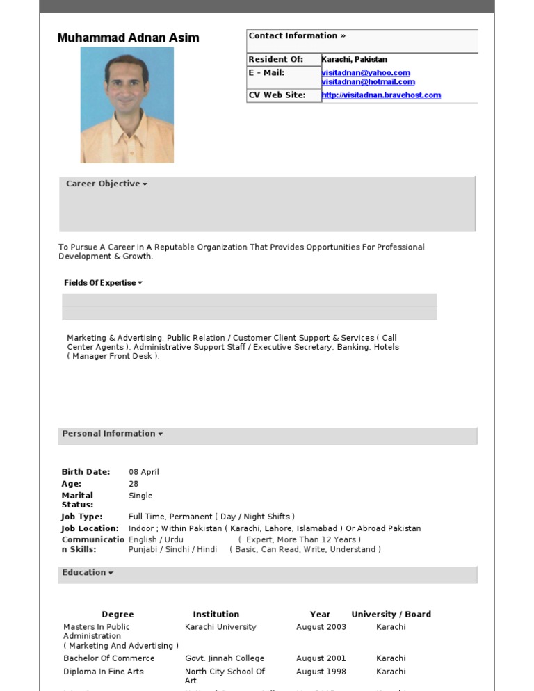 Professional CV for Job Seekers in Pakistan | PDF | Karachi | Pakistan