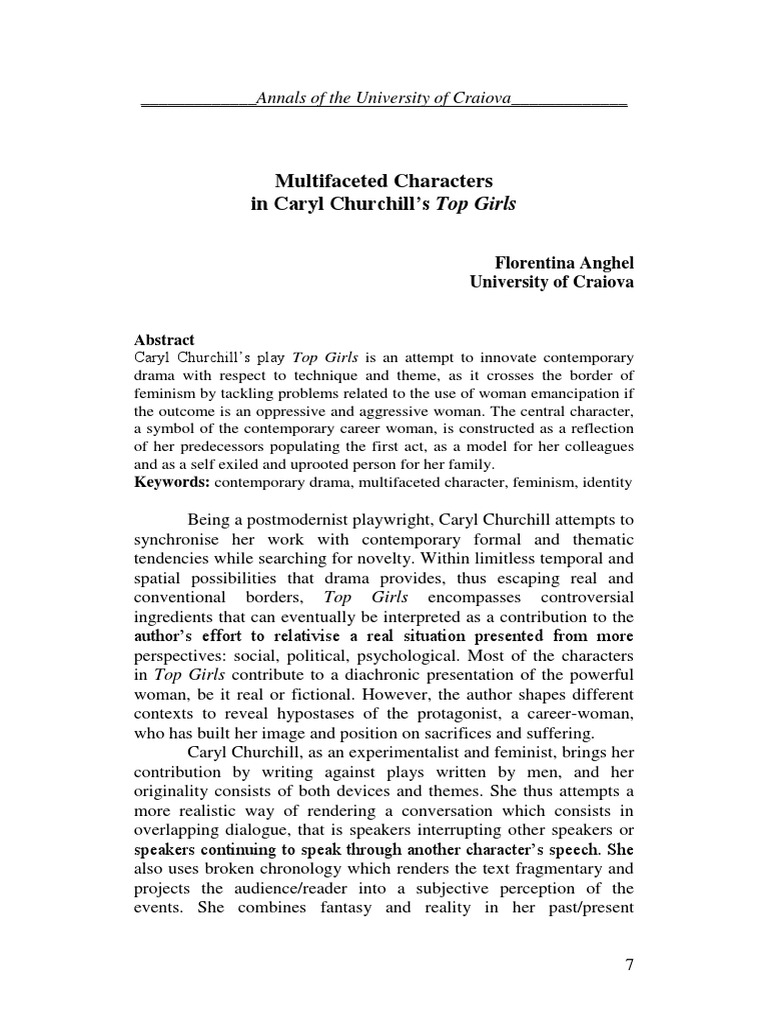 Multifaceted Characters in Caryl Churchill’s Top Girls: An Analysis of ...