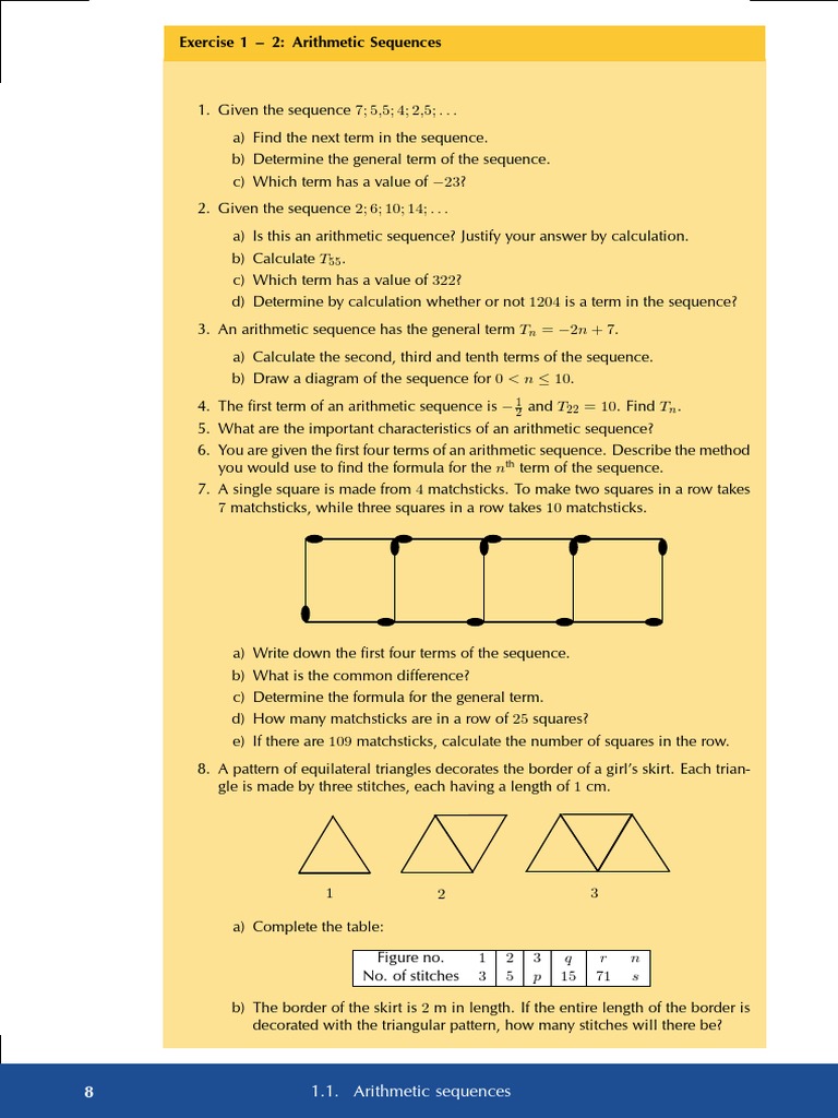 Arithmetic Sequences Exercises and Solutions | PDF