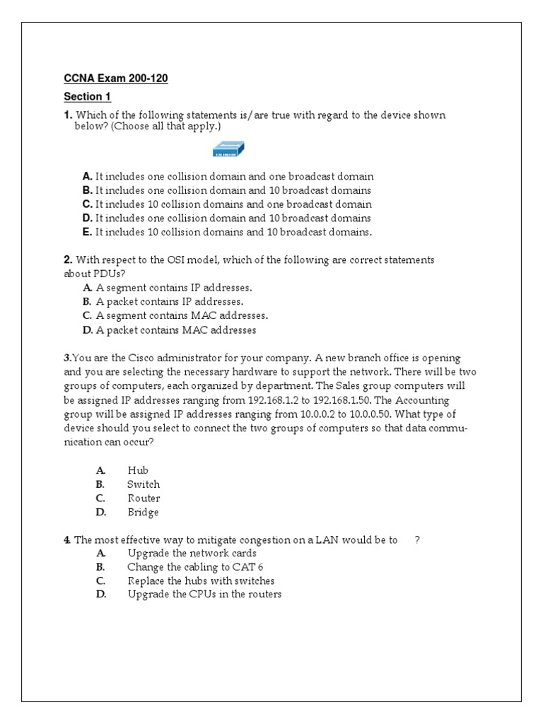 CCNA Model Exam Question | PDF | Internet Protocol Suite | Ip Address