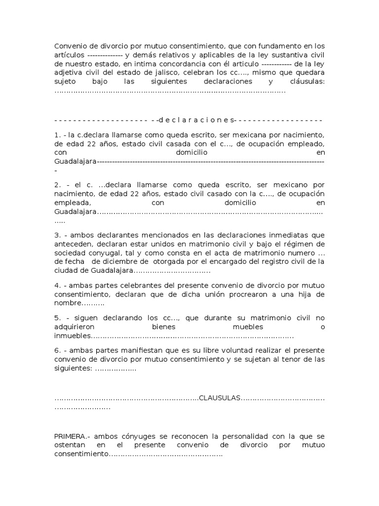 Convenio de Divorcio Por Mutuo Consentimiento | Divorcio | Matrimonio
