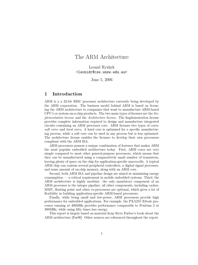 Overview of ARM Architecture and History | PDF | Arm Architecture | Cpu ...