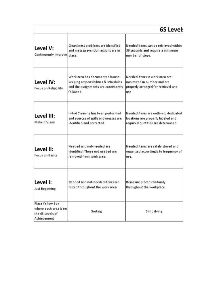 6S Levels of Achievement Matrix Self Assessment | PDF | Business