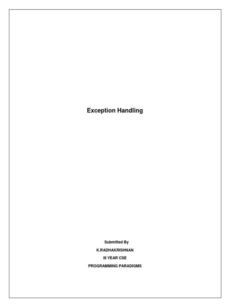 Exception Handling: Submitted by K.Radhakrishnan Iii Year Cse Programming Paradigms | PDF ...