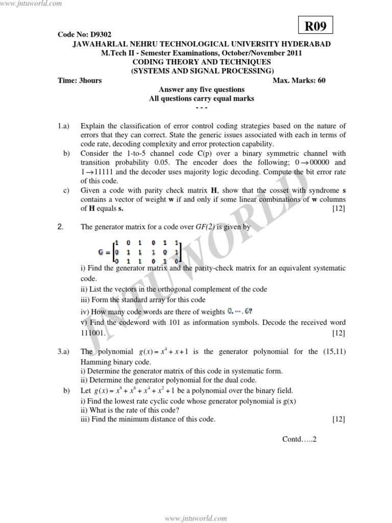 R09-Coding Theory and Techniques | Download Free PDF | Forward Error Correction | Data Transmission