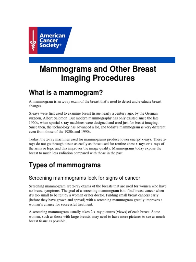Mammograms and Other Breast Imaging Procedures: What Is A Mammogram ...