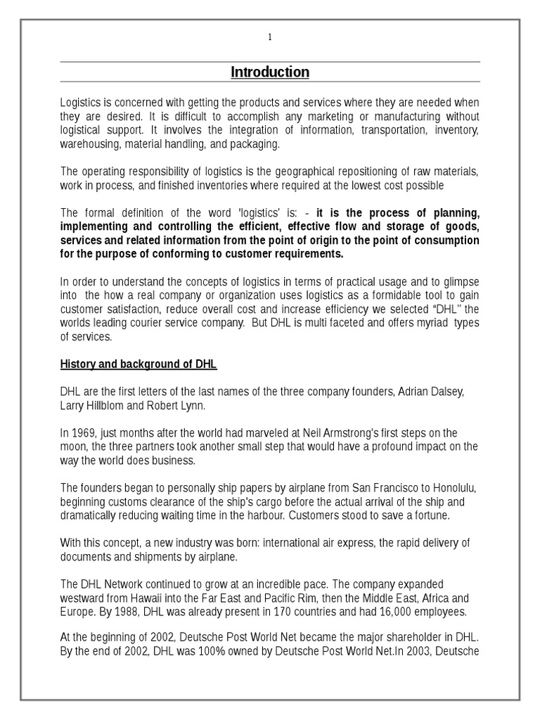 DHL Logistics ProjectDHL Logistics Project | PDF | Logistics | Supply ...