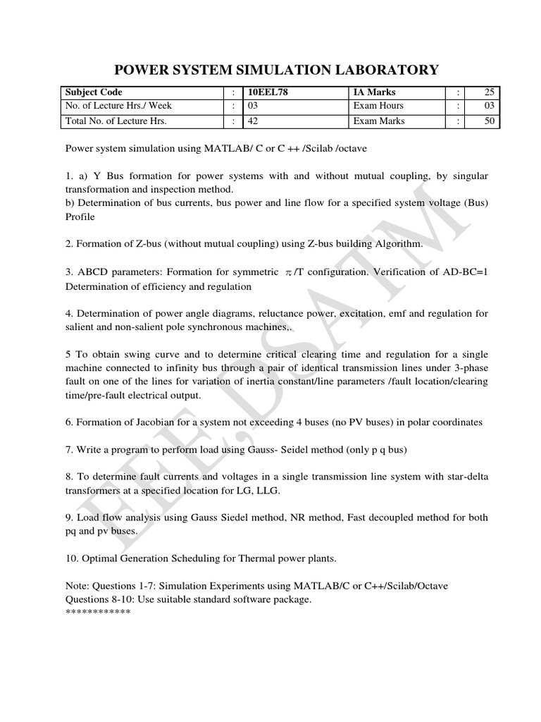 PSSL Lab Cycle of Exp's | PDF | Electric Power System | Electric Power ...