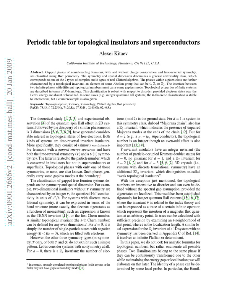 Periodic Table For Topological Insulators and Superconductors | PDF ...