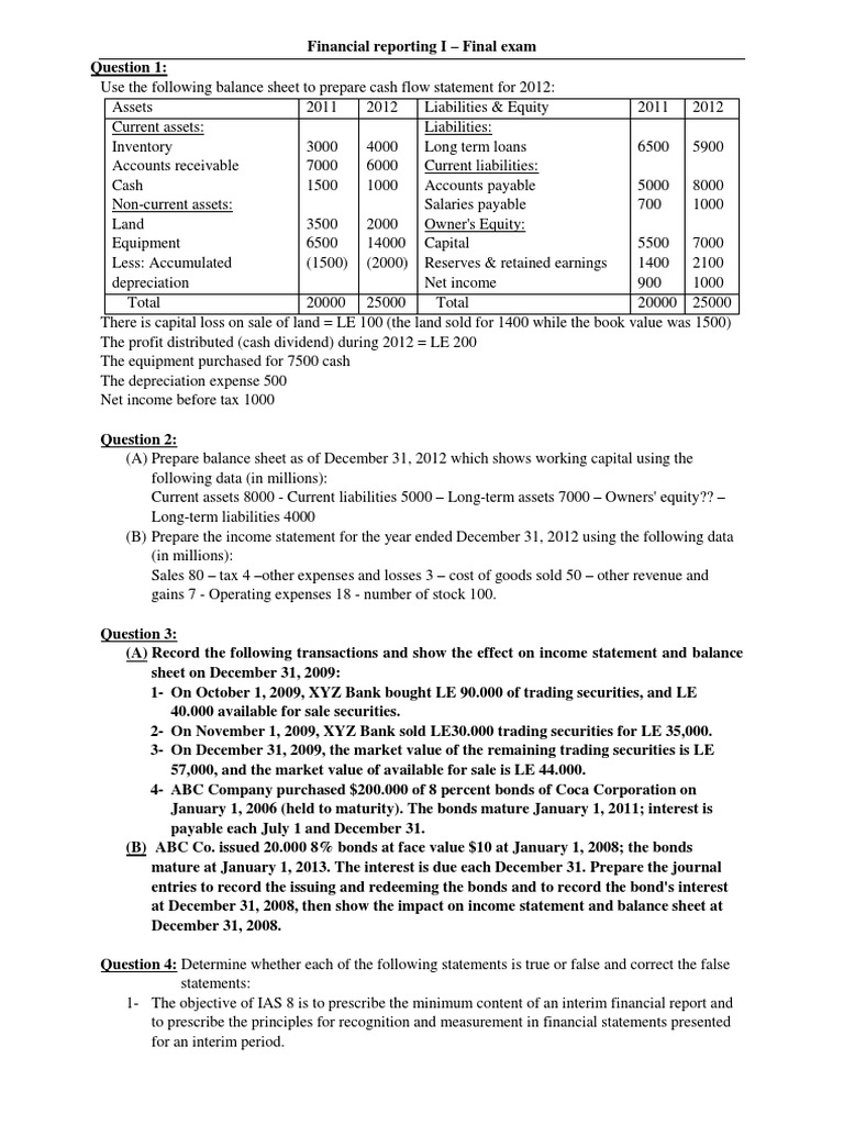 Financial Reporting Exam: Cash Flow & Statements | PDF | Expense ...