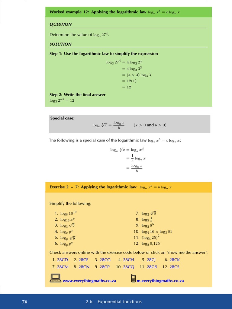 Logarithmic Laws for Grade 12 | PDF