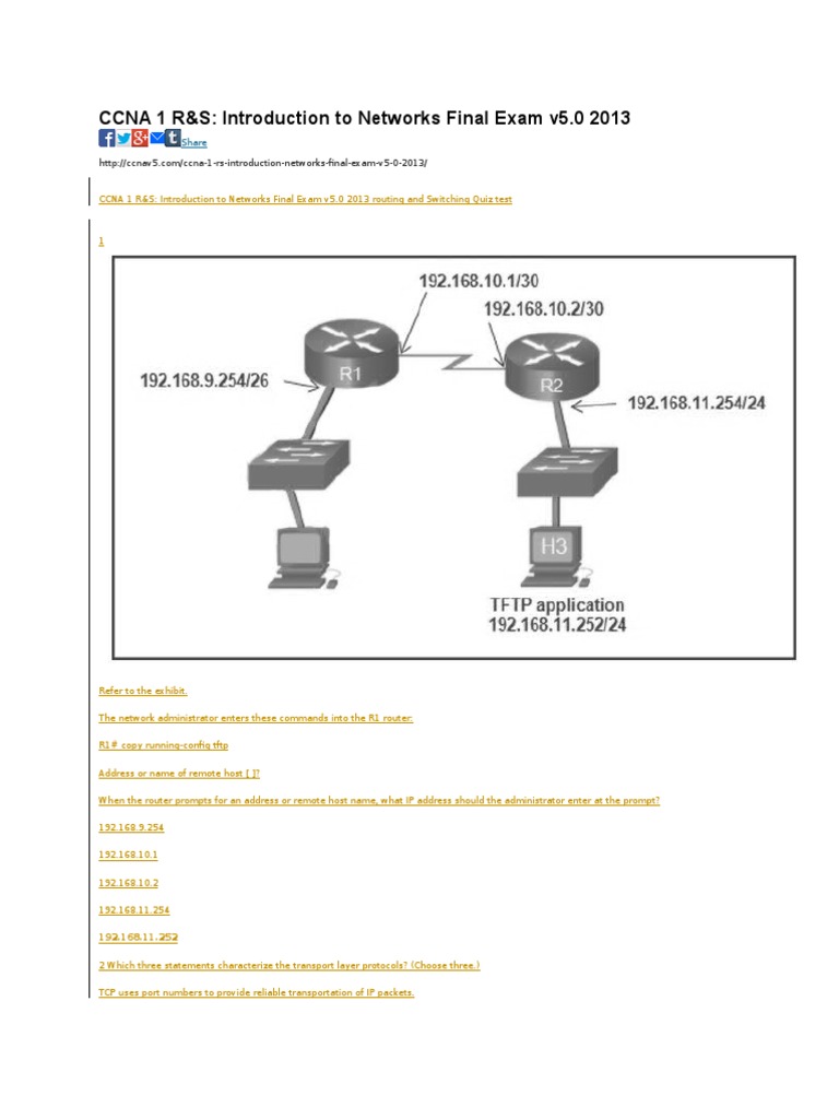 CCNA Final Exam | PDF | Router (Computing) | Computer Network