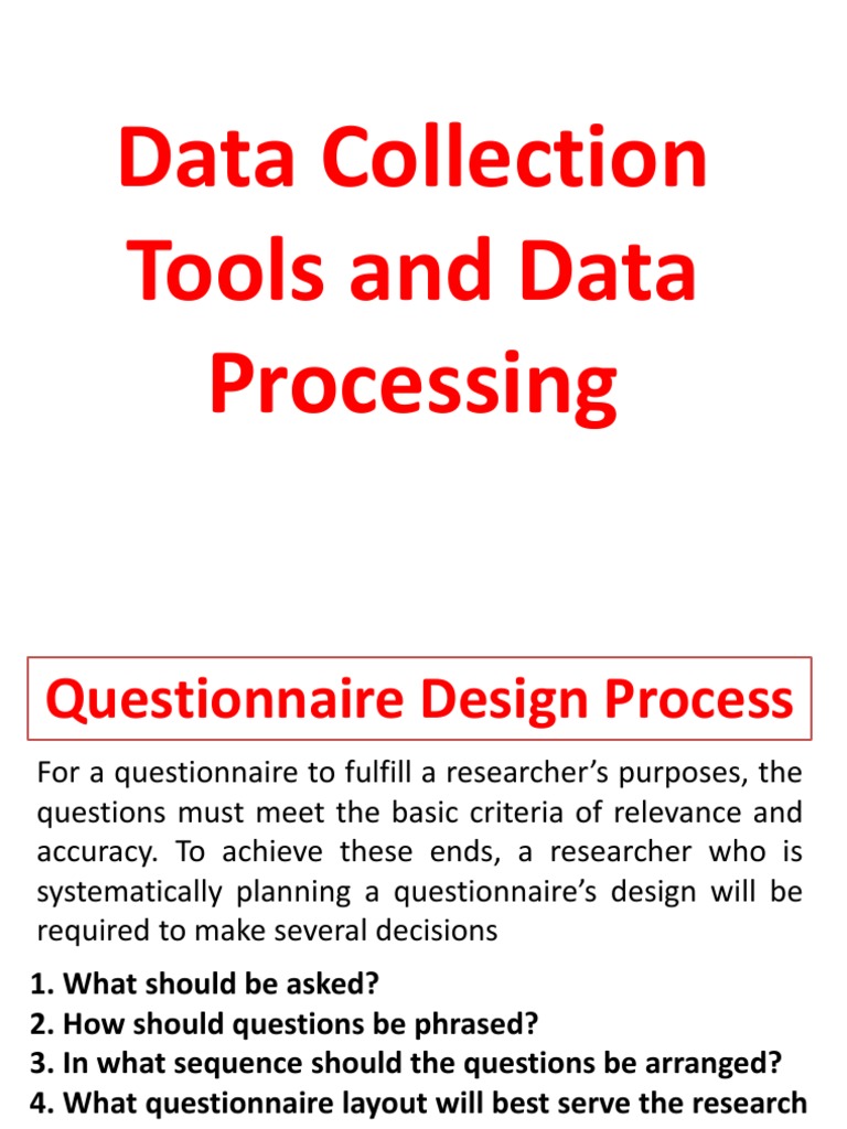 Data Collection Tools and Data Processing | PDF | Questionnaire ...