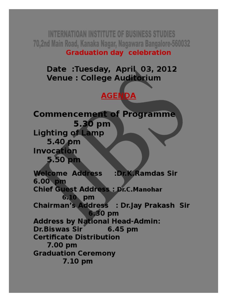 Graduation Day Agenda For UG | PDF
