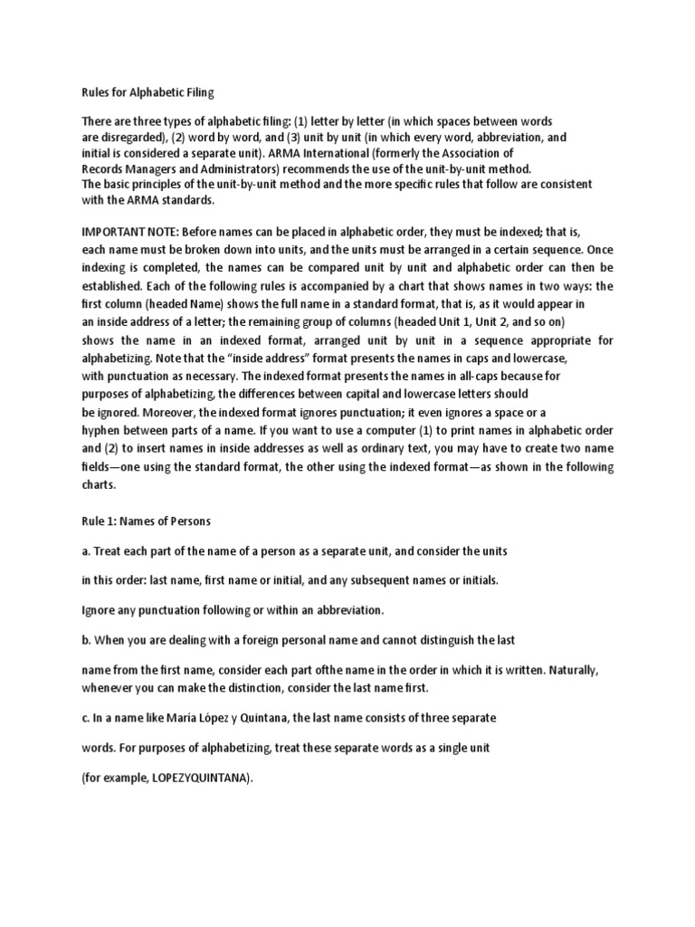Rules For Alphabetic Filing | PDF | Letter Case | Orthography