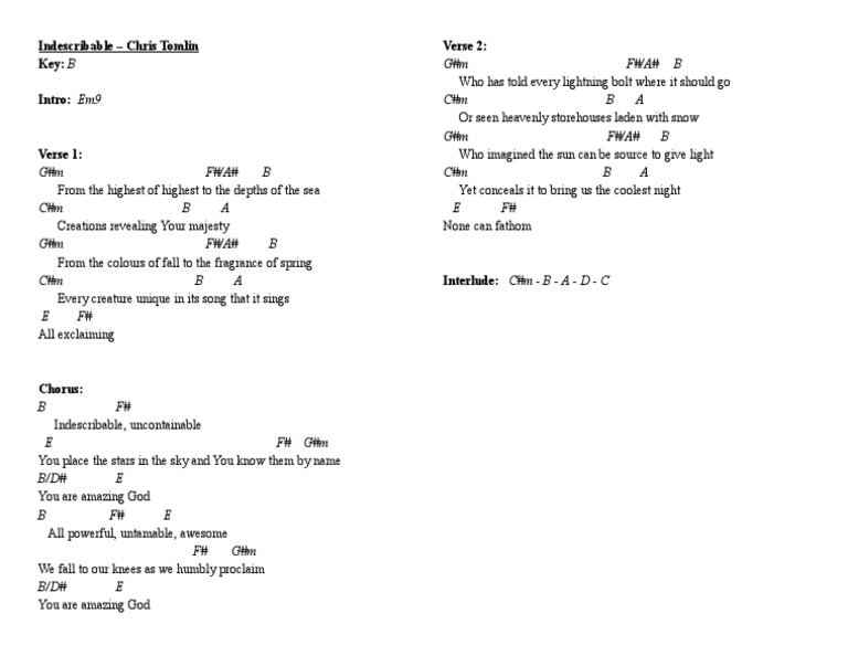 Indescribable - Chris Tomlin | PDF | Song Structure | Songs