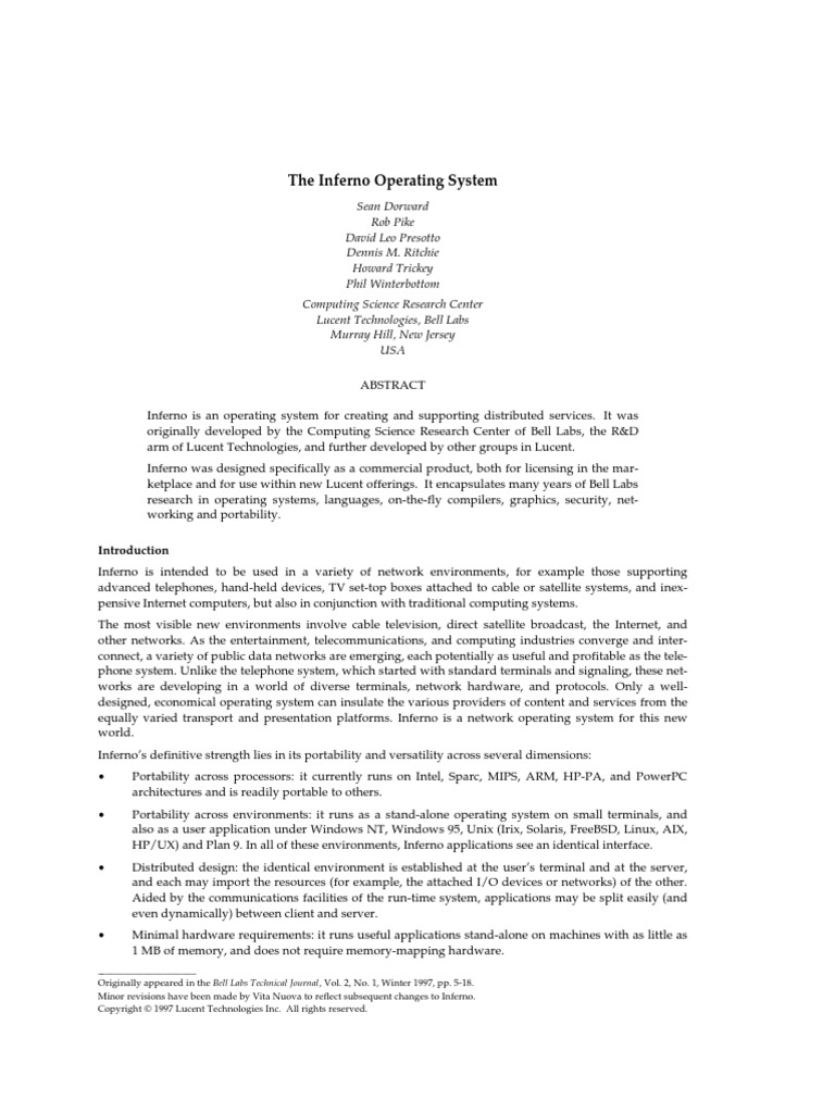 Inferno Operating System | PDF