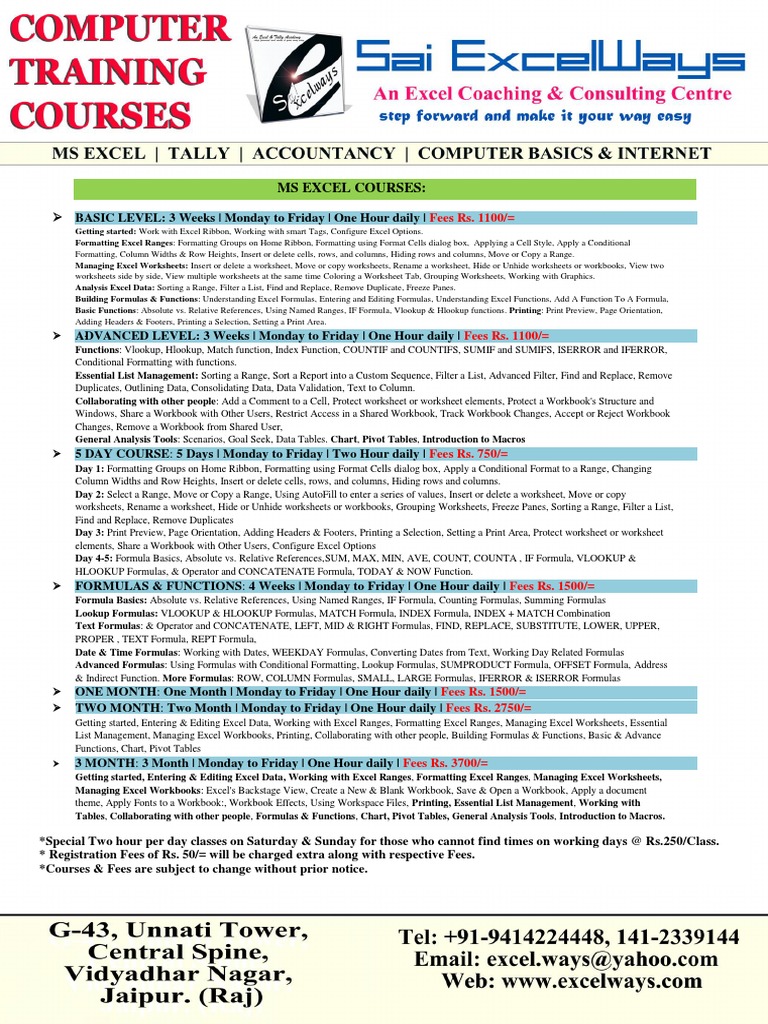 Excel Training Course Content | PDF | Microsoft Excel | Database Index