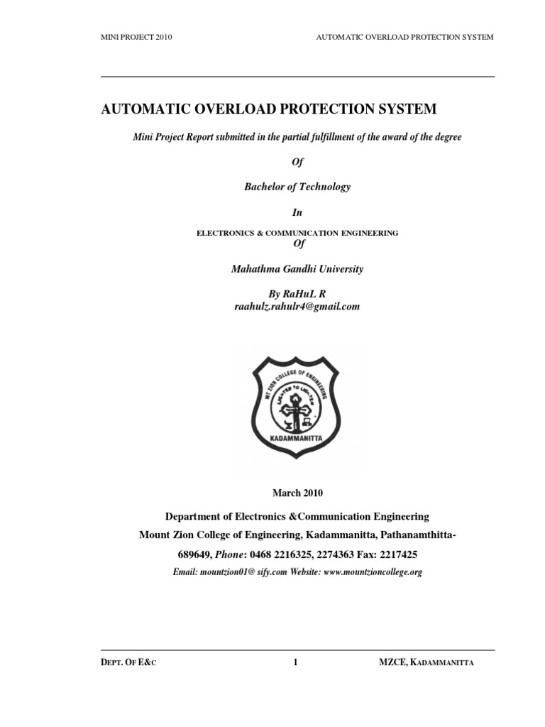 Automatic Overload Protection System: Mini Project Report Submitted in ...