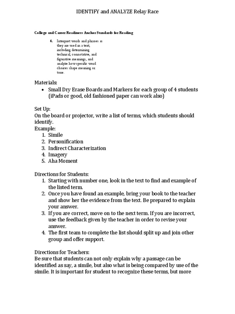 Relay Race for Reading Analysis | PDF | Reading (Process) | Educational ...